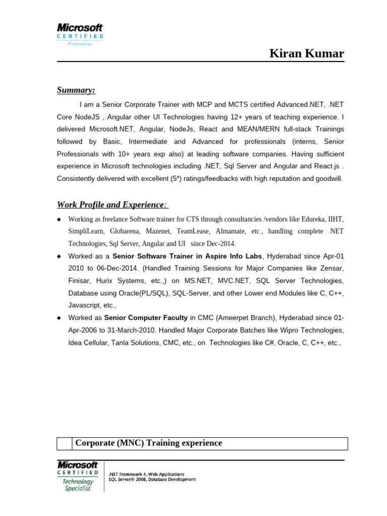 File 126 Kiran - CV | PDF | Computing | Software