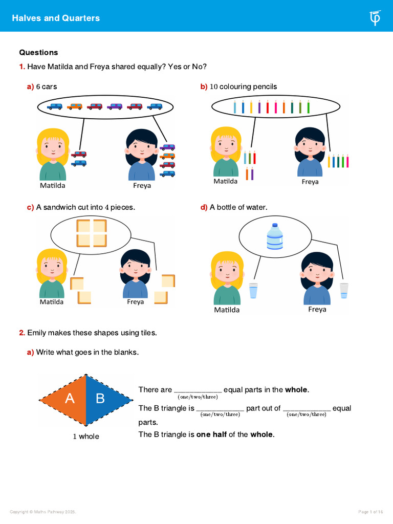 Exercise 1.2 Halves and Quarters | PDF | Elementary Geometry