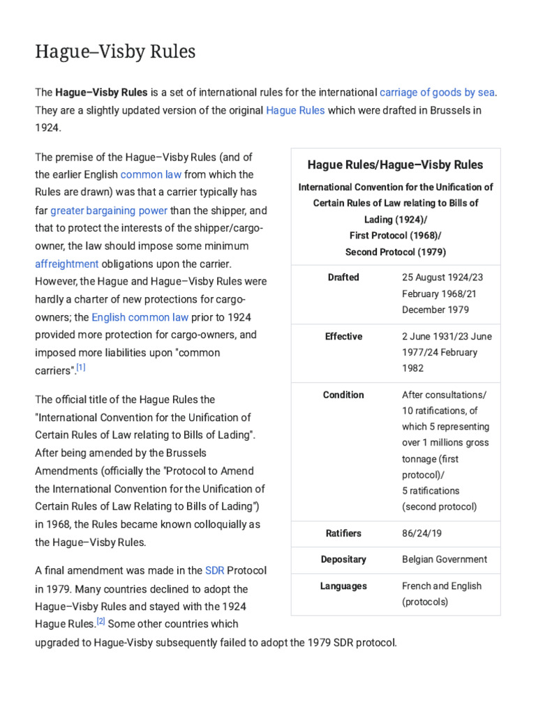 Hague-Visby Rules - Wikipedia | PDF