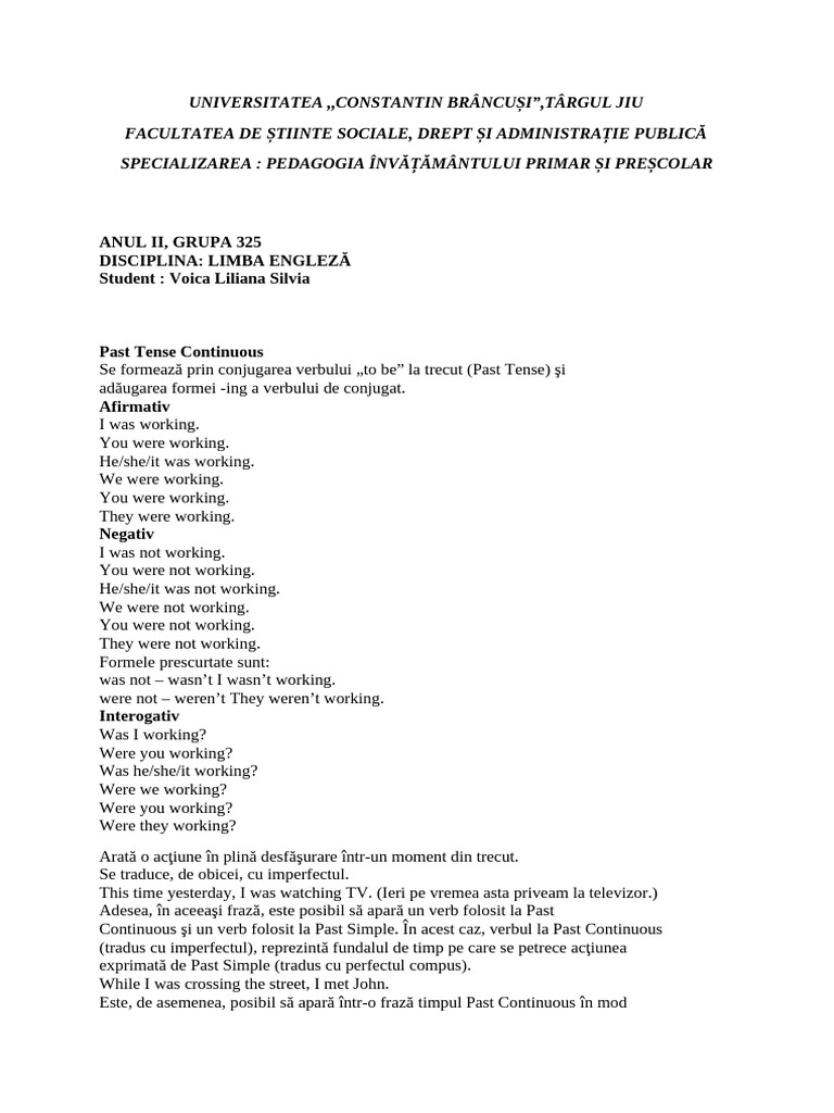 Past Tense Continuous - Predare | PDF