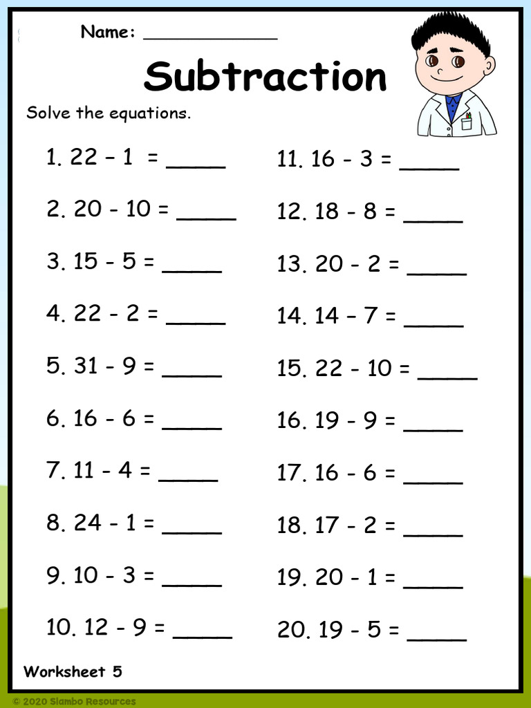 Grade 1 Subtraction Worksheet 5 | PDF