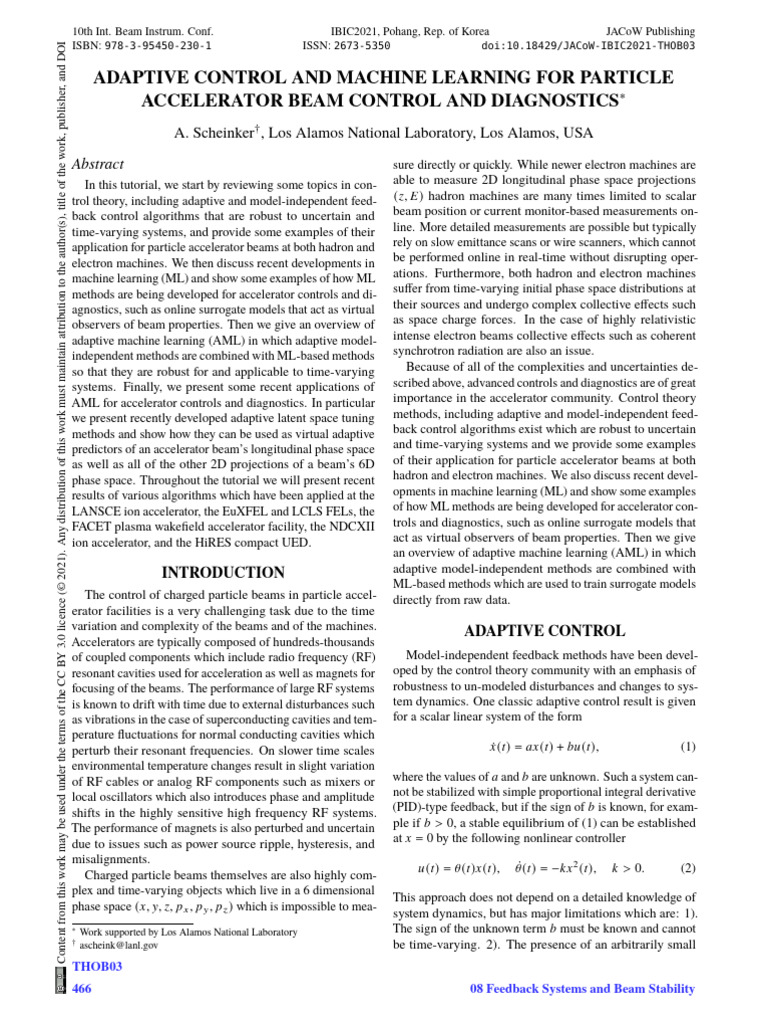 Adaptive Control and Machine Learning For Particle | PDF | Particle Accelerator | Machine Learning