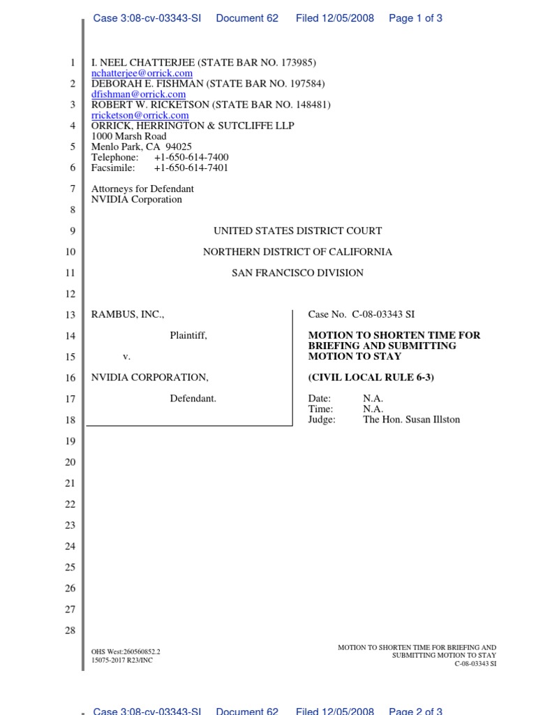 Motion To Shorten Time For Briefing and Submitting Motion To Stay ...