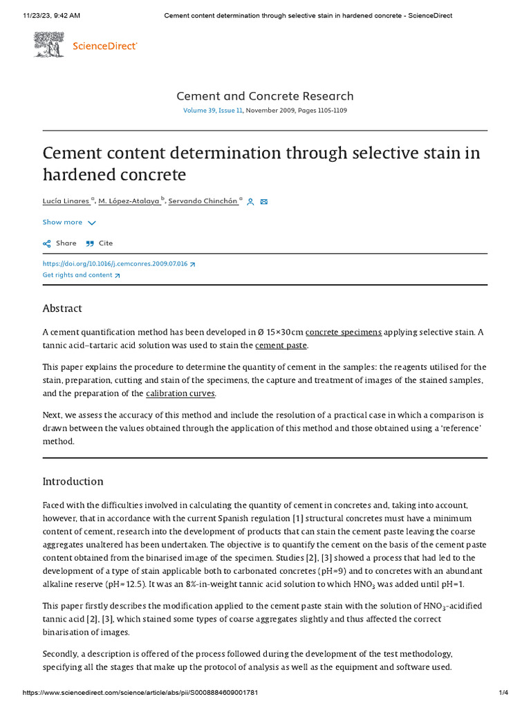 Cement content determination through selective stain in hardened ...