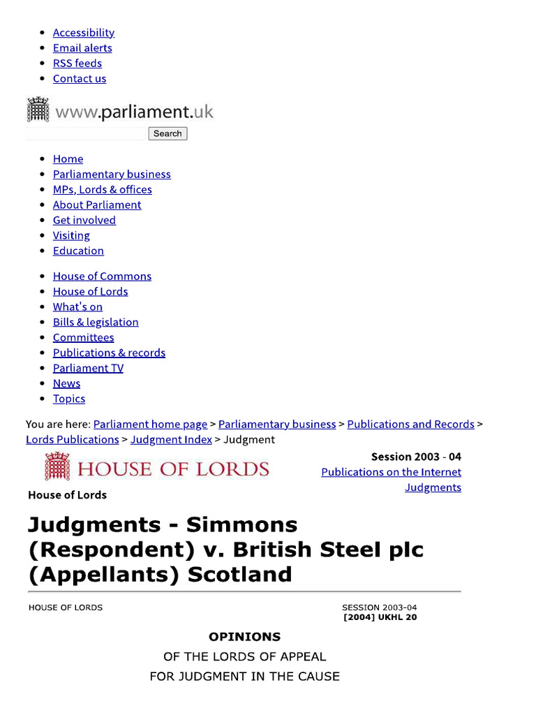 Simmons V British Steel PLC | PDF