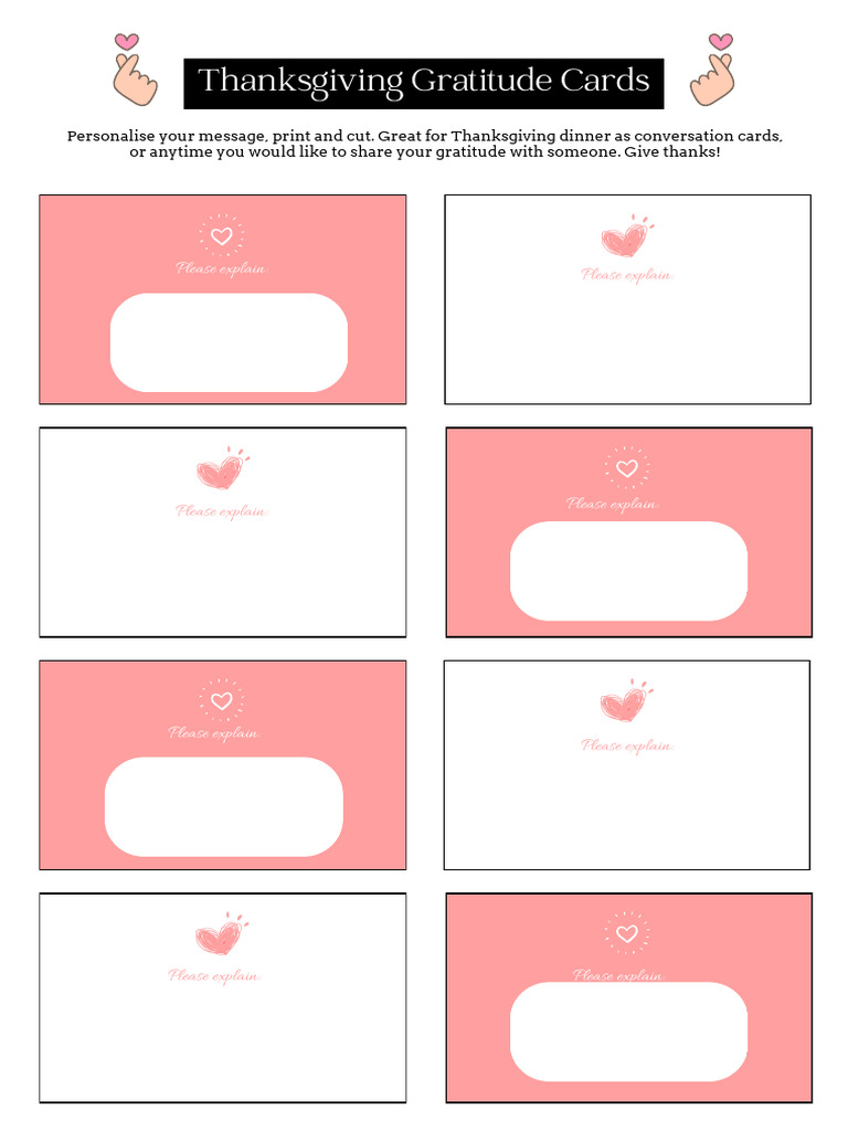 Pink and White Cute Thanksgiving Gratitude Cards Document (A4) | PDF