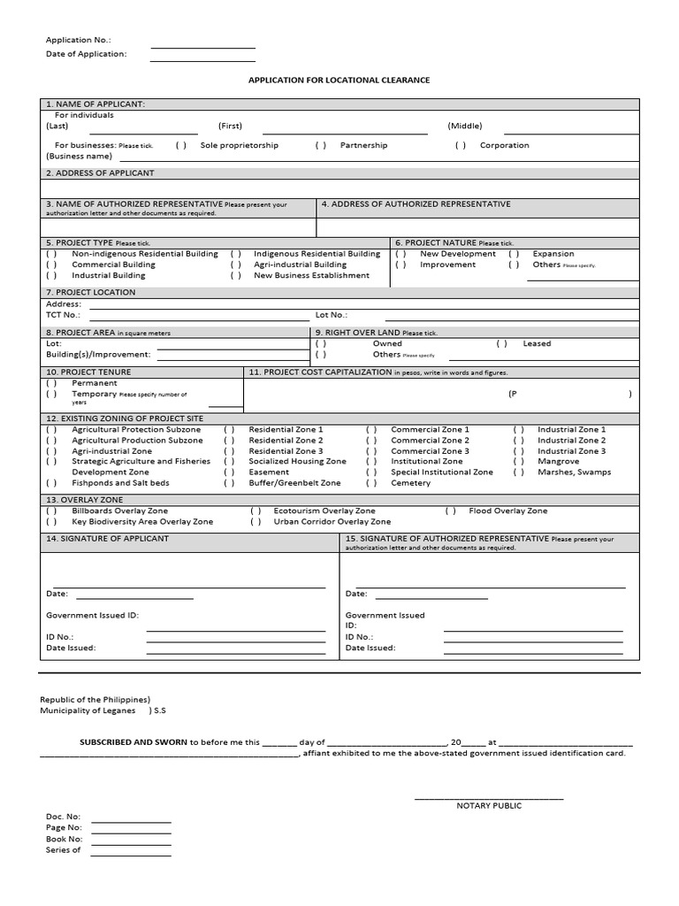 0.1. Locational Clearance Application Form | PDF | Lease