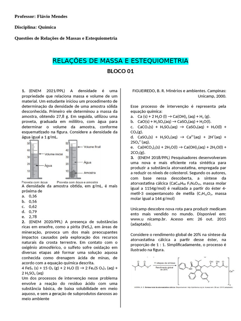 Relacao de Massa e Estequiometria | PDF | Dióxido de enxofre | Dióxido ...
