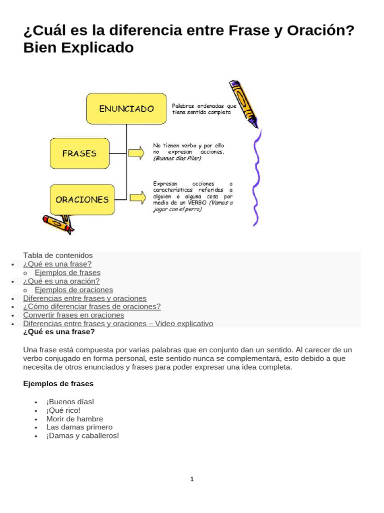 Cuál Es La Diferencia Entre Frase y Oración Bien Explicado | PDF ...