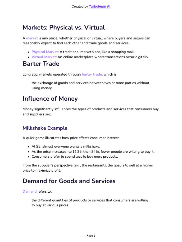 Markets: Physical vs. Virtual: Milkshake Example | PDF | Demand ...