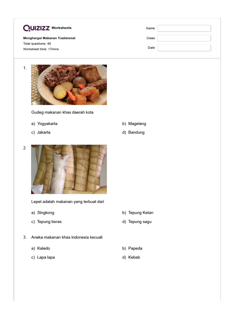 Worksheet Makanan Tradisional Indonesia | PDF