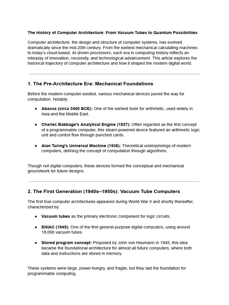 The History of Computer Architecture - From Vacuum Tubes To Quantum ...