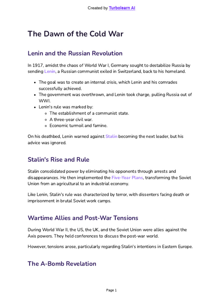 The Dawn of The Cold War: Lenin and The Russian Revolution | PDF | Cold ...