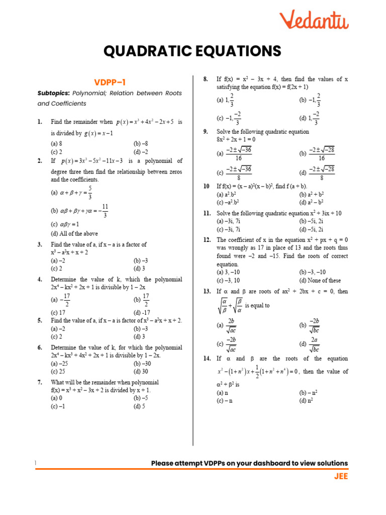Quadratic Equations Practice Problems | PDF | Quadratic Equation ...