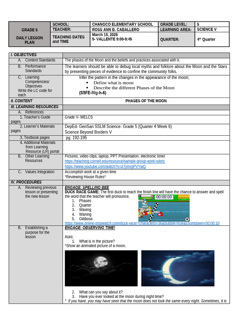 Understanding Moon Phases for Grade 5 | PDF | Lunar Science | Astronomy