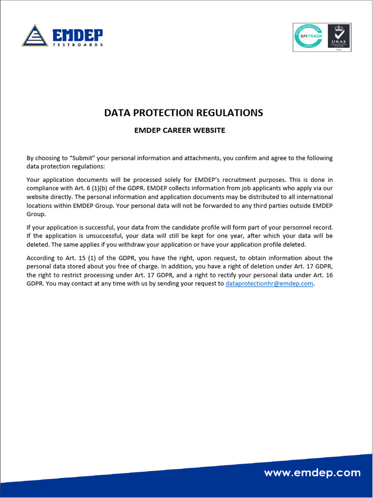 EMDEP Data Protection Regulations | PDF