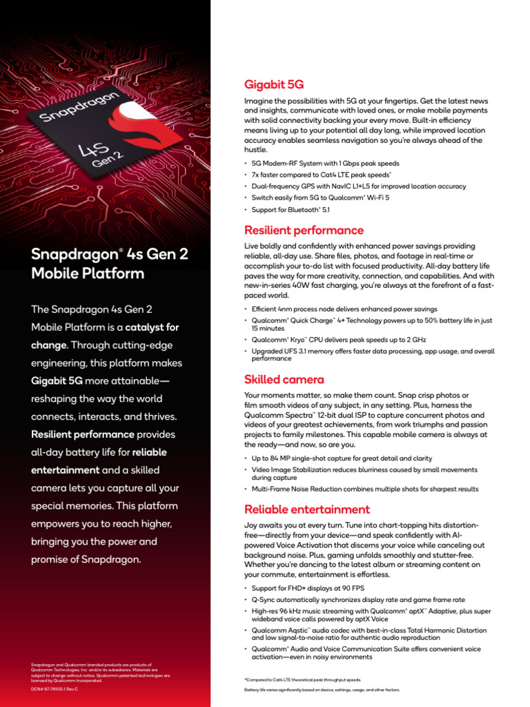 87_78935_1_REV_C_Snapdragon_4s_Gen_2_Mobile_Platform_Product_Brief | PDF | Lte ...