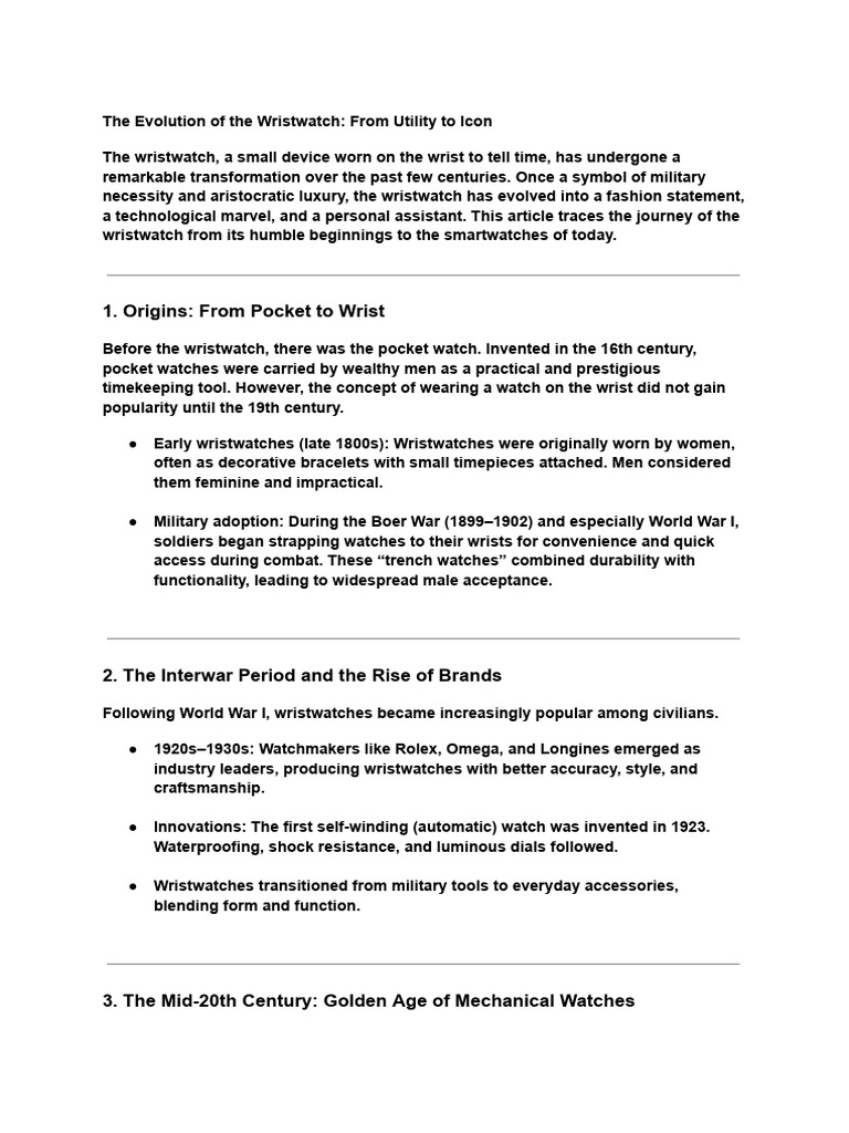 The Evolution of The Wristwatch - From Utility To Icon | PDF | Watch ...