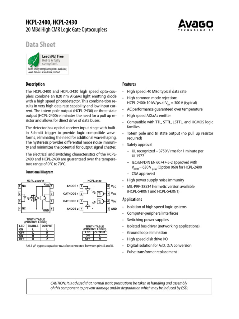 HCPL 2430 | PDF | Computer Engineering | Electromagnetism