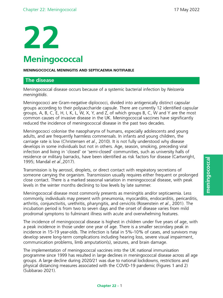 Meningococcal Greenbook Chapter 22 - 17may2022 | PDF | Medicine | Clinical Medicine