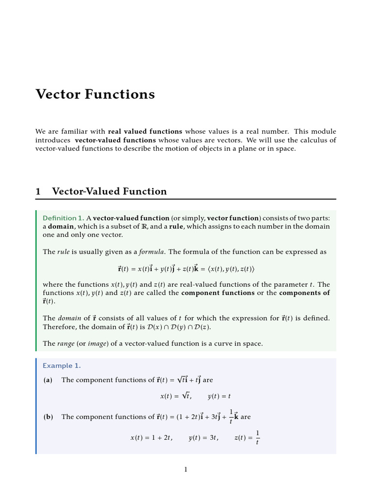 Vector Functions | PDF | Tangent | Curvature