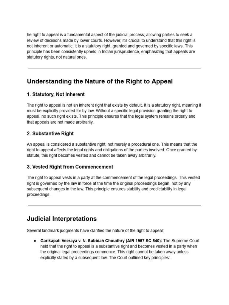 He Right To Appeal Is A Fundamental Aspect of The Judicial Process ...