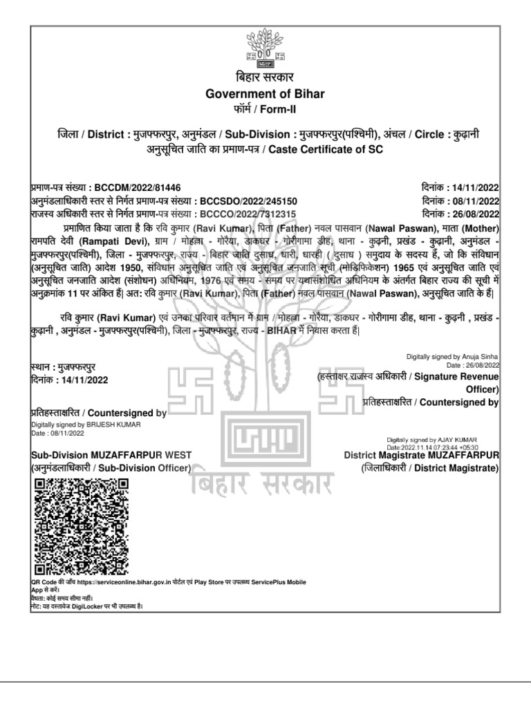 Caste Certificate | PDF