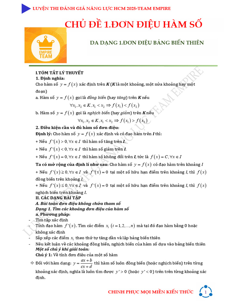 1 DẠNG 1 ĐƠN ĐIỆU BBT-LỜI GIẢI.pdf | PDF