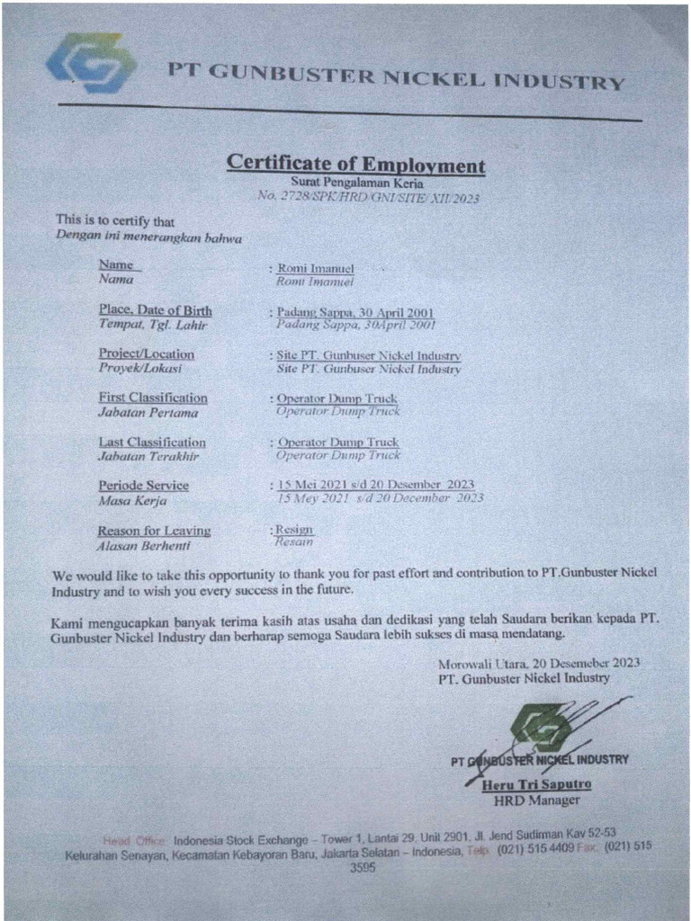 Sertifikat Gni | PDF