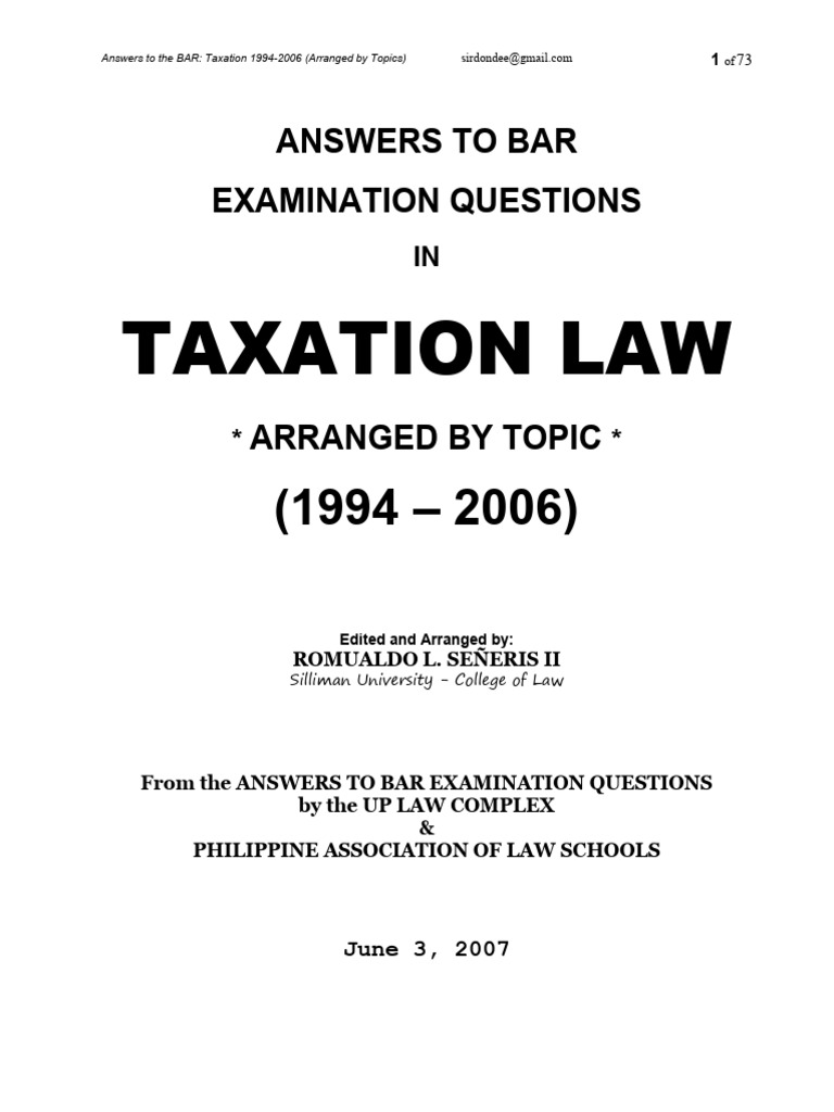 Taxation BAR Exam Answers 1994-2006 | PDF | Taxes | Tax Deduction