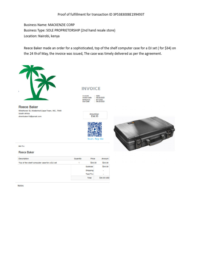 Proof of Fulfillment For Transaction ID 3P5383008E199493T | PDF