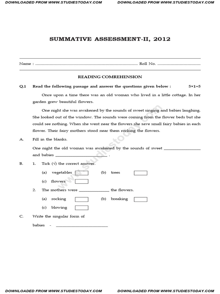 CBSE Class 3 English Question Paper SA 2 2012 1 | PDF | Linguistics
