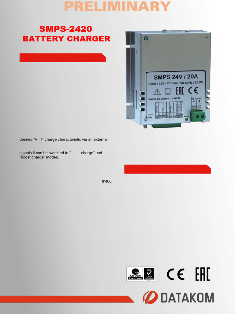 DATAKOM SMPS2420 Datasheet | PDF | Battery Charger | Power Supply