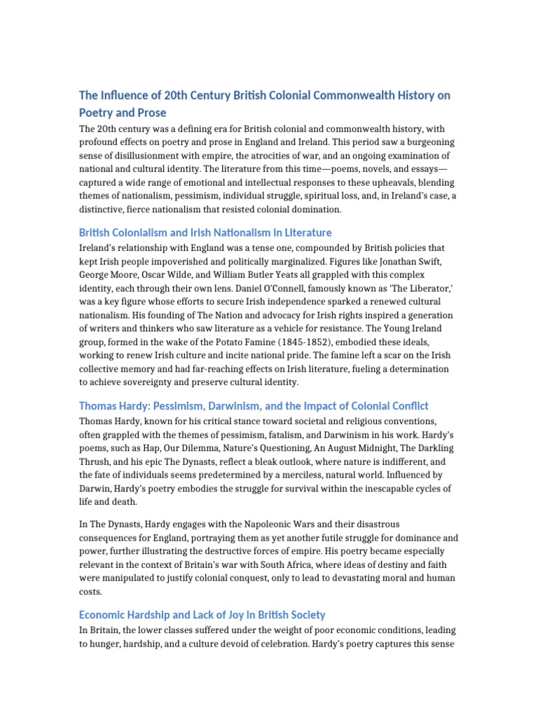 20th Century British Colonial History in Poetry and Prose | PDF ...