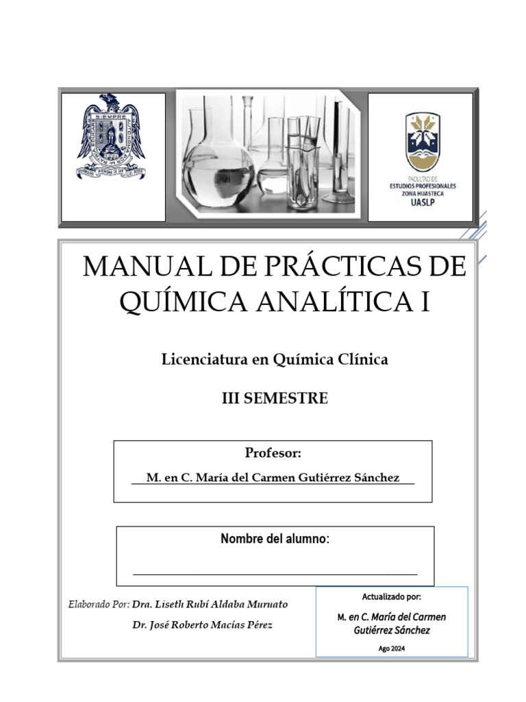 Manual de Quimica Analitica I LQC - AGO 2024 | PDF | Laboratorios | Constante de disociación ácida