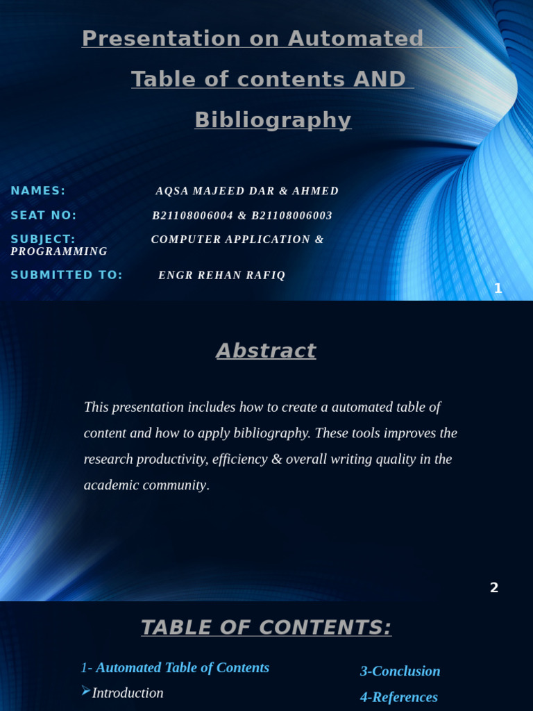 Presentation On Automated TOC and Bibliography | PDF | Citation | Table ...