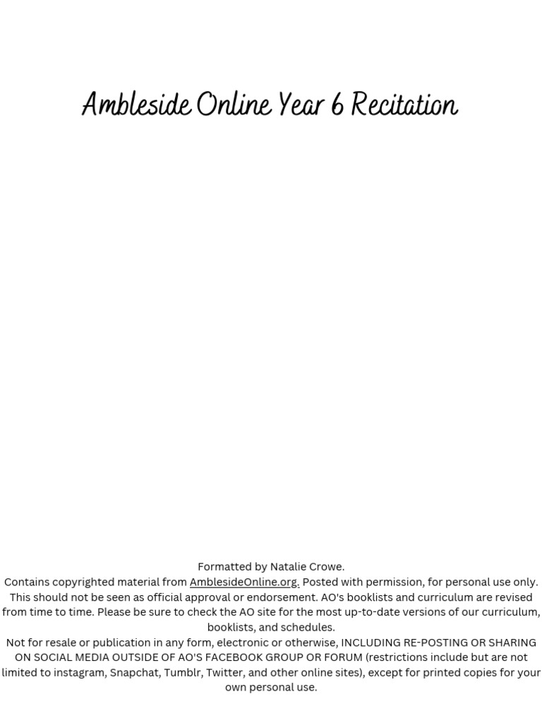 Ambleside Online Recitation Year 6 | PDF | Jesus | Baptism