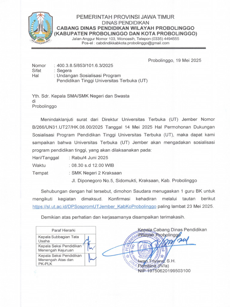 853 - Undangan Sosialisasi Program Universitas Terbuka Jember | PDF