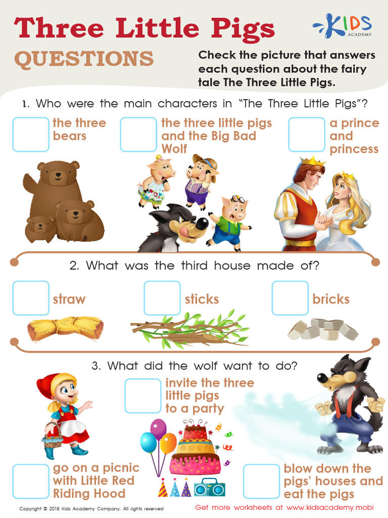 Kindergarten Three Little Pigs Questions Worksheet | PDF