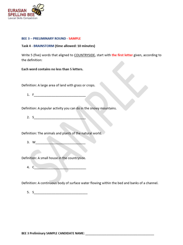 Bee 3 Sample Brainstorm Task | PDF