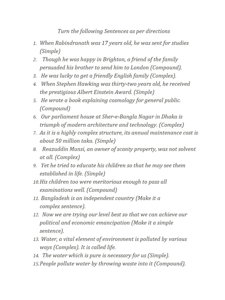 Turn The Following Sentences As Per Directions | PDF