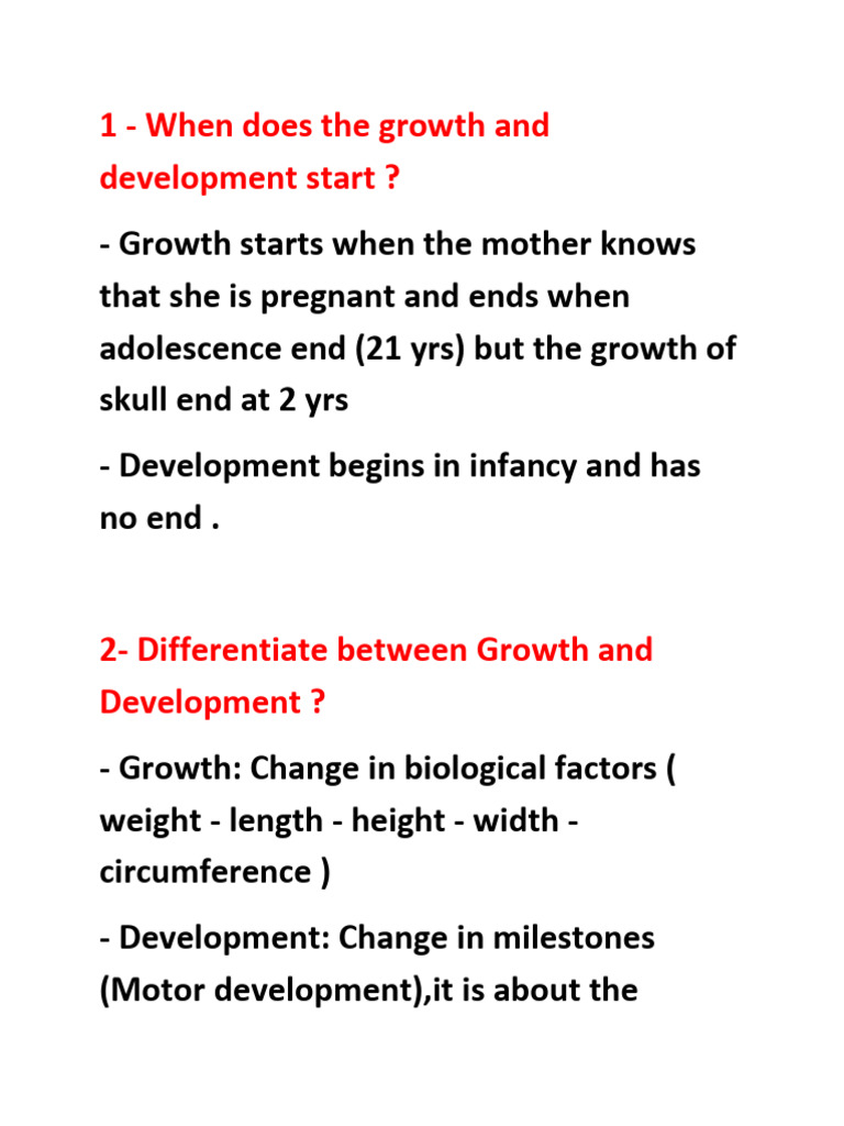 Growth & Development Questions | PDF | Length | Affect (Psychology)