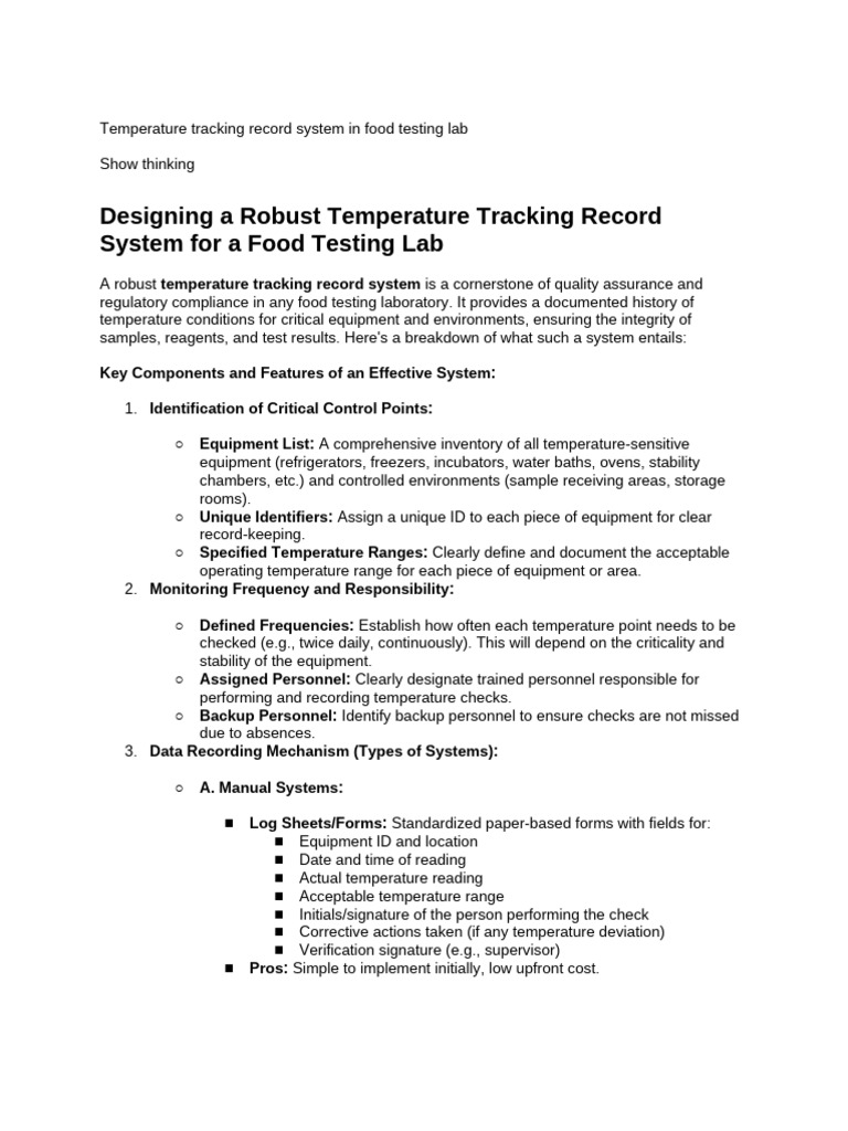 Food Lab Temperature Tracking System | PDF | Calibration | Verification ...