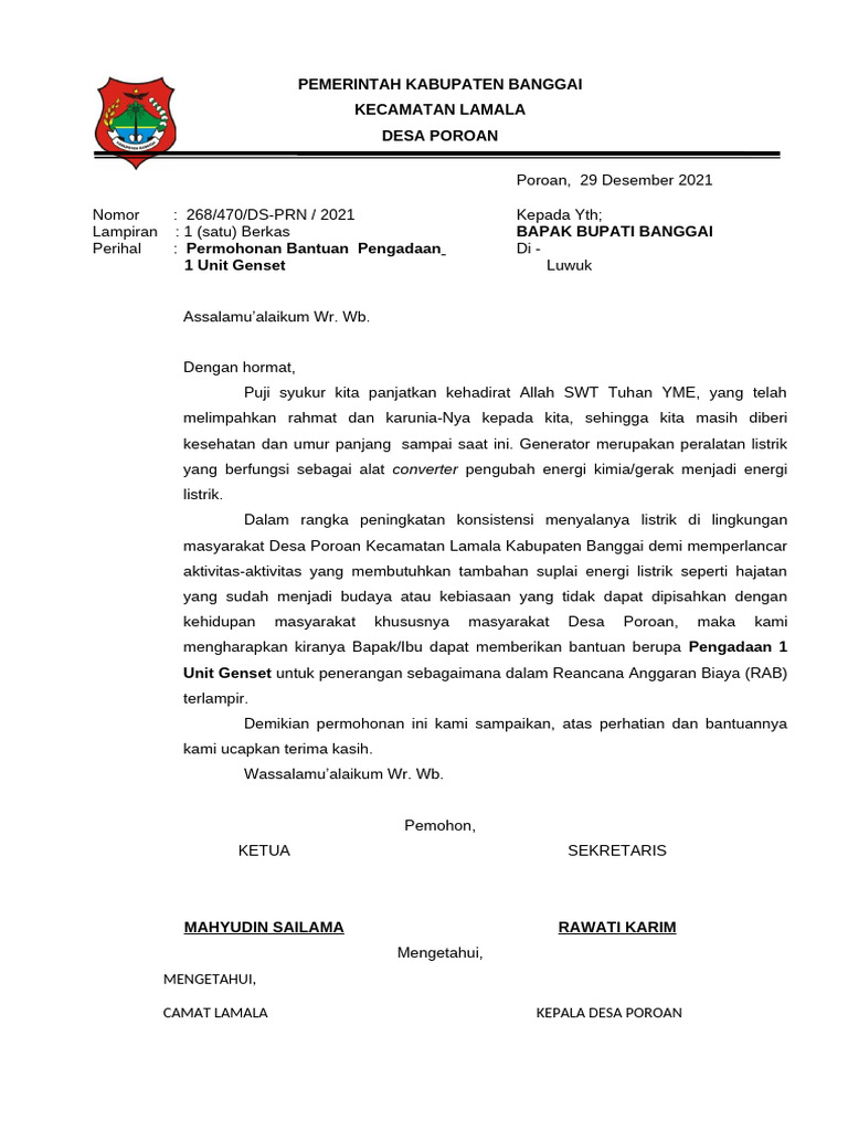 Proposal Genset | PDF