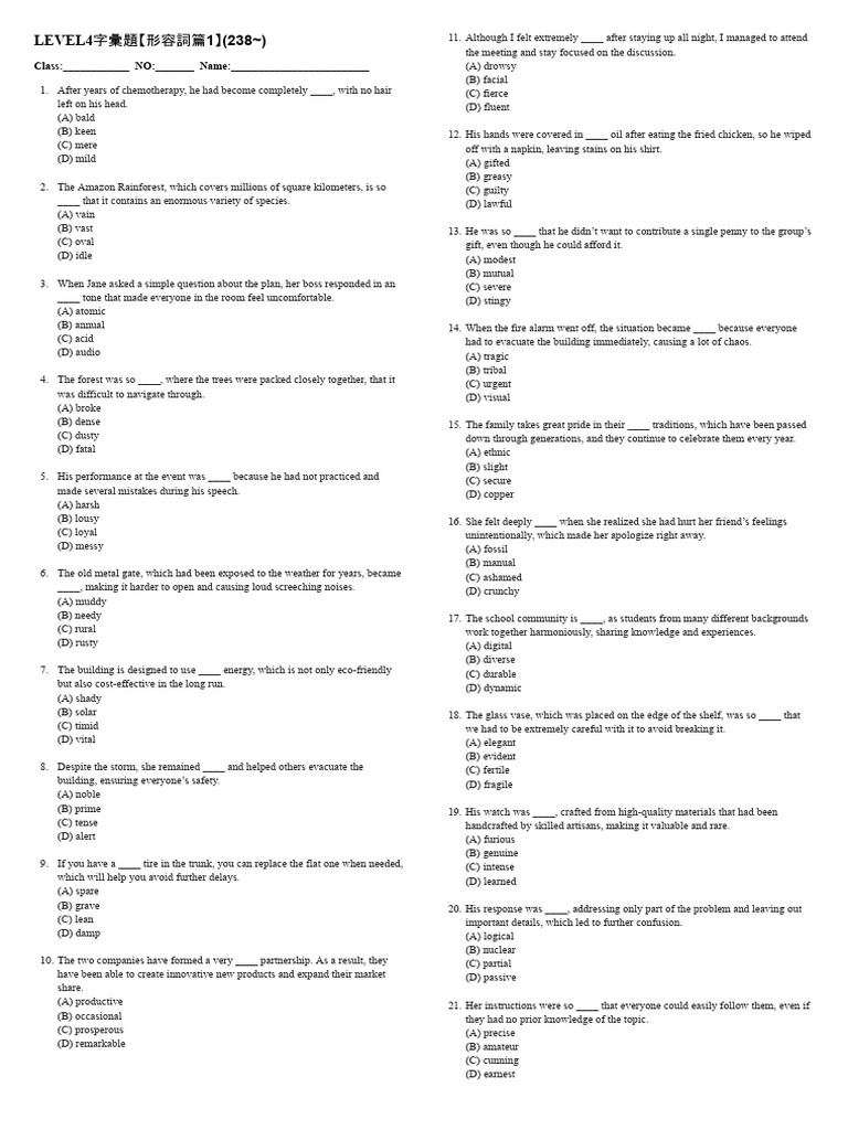 學測Level4形容詞字彙題 | PDF | Usability