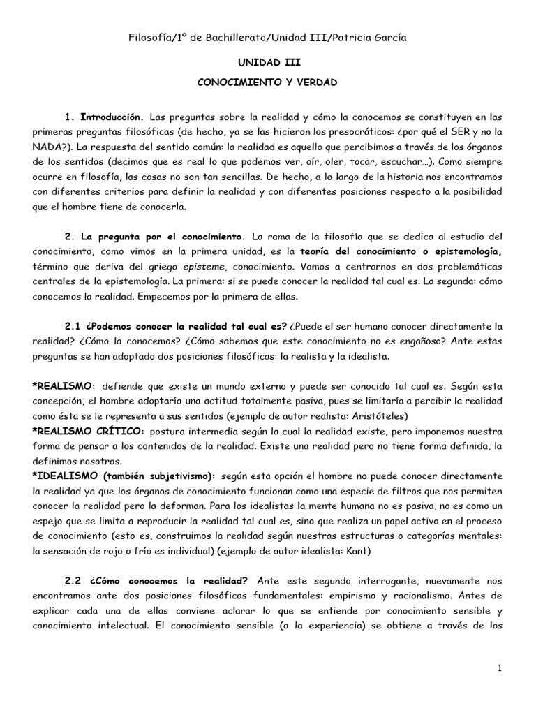 Unidad 3 | PDF | Verdad | Conocimiento