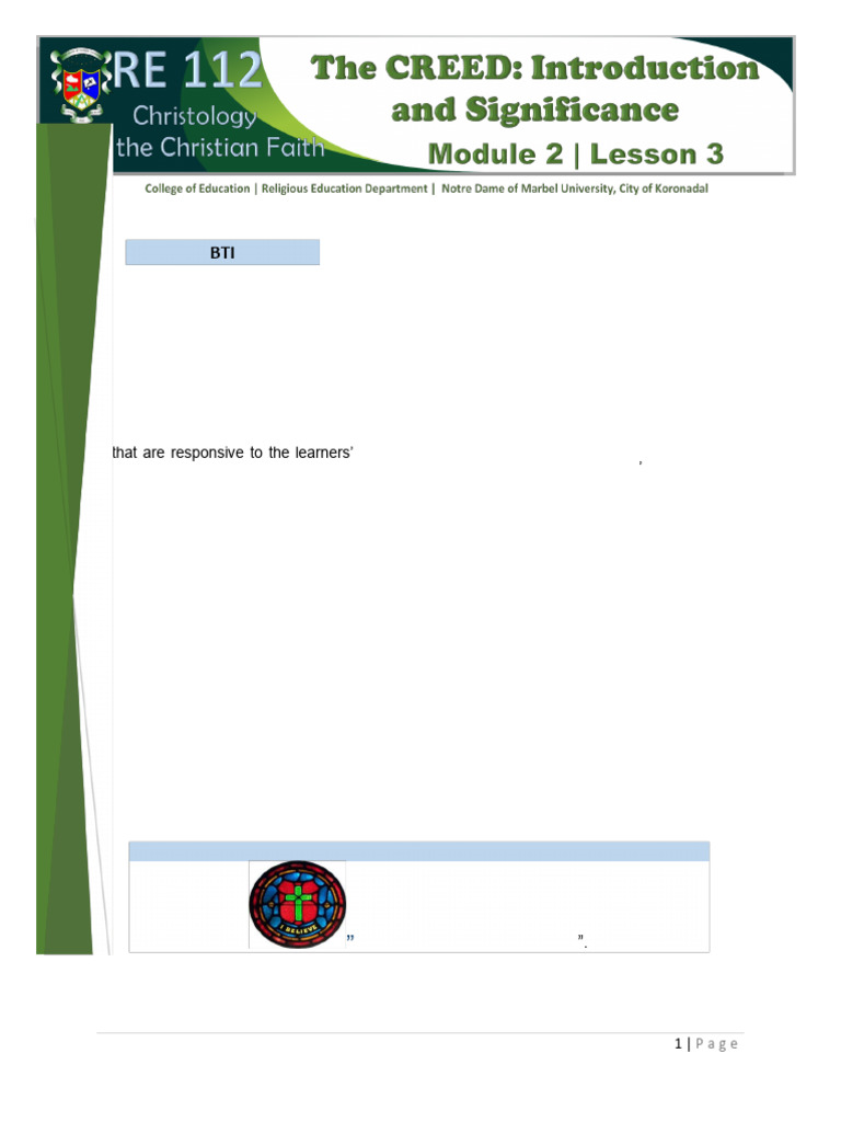 M2 - L3 Introduction To The Creeds | PDF | Creed | Catholic Church