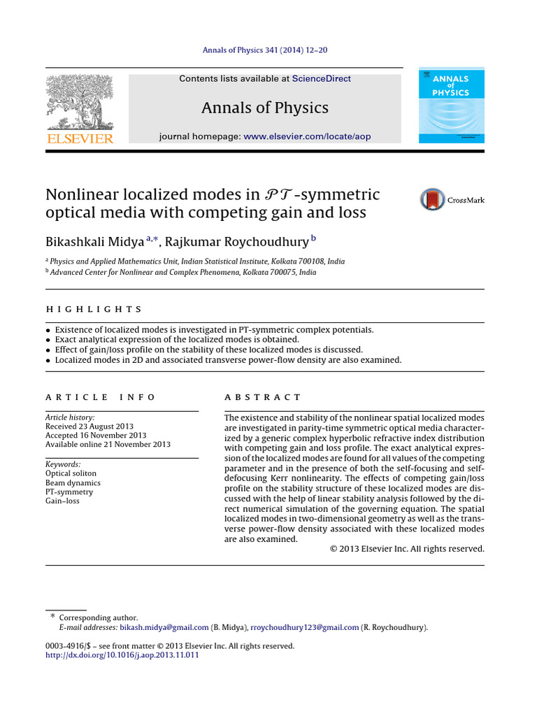 Annals of Physics-Midya2014 | PDF | Soliton | Hamiltonian (Quantum ...