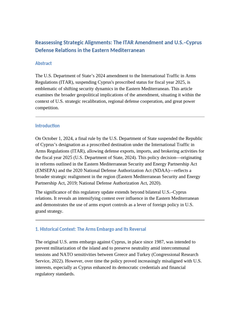 ITAR Amendment: U.S.-Cyprus Defense Shift | PDF | Cyprus | Nato