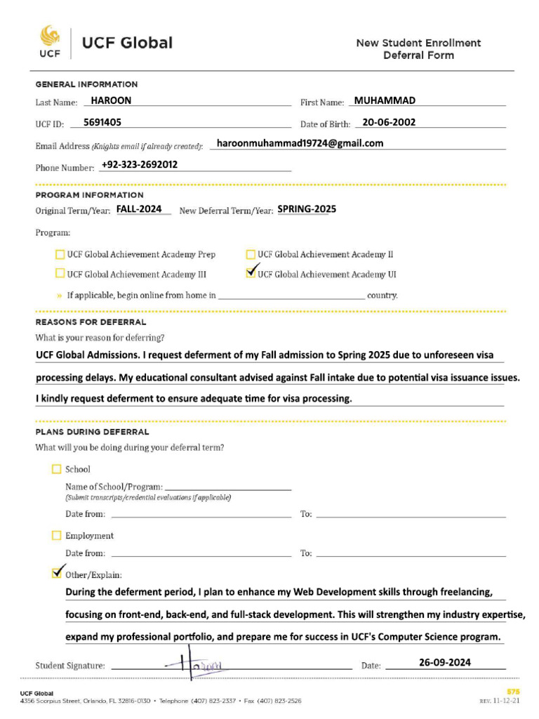 UGBL 575 - New Student Enrollment Deferral Form Compressed | PDF